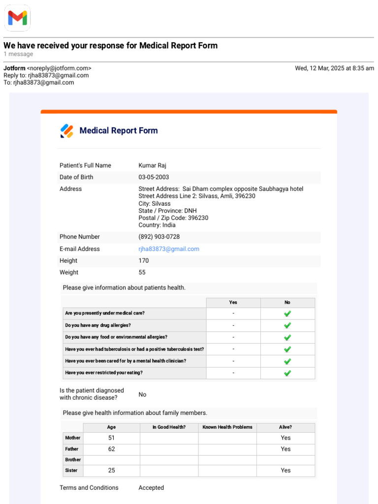 Gmail - We Have Received Your Response For Medical Report Form | PDF ...