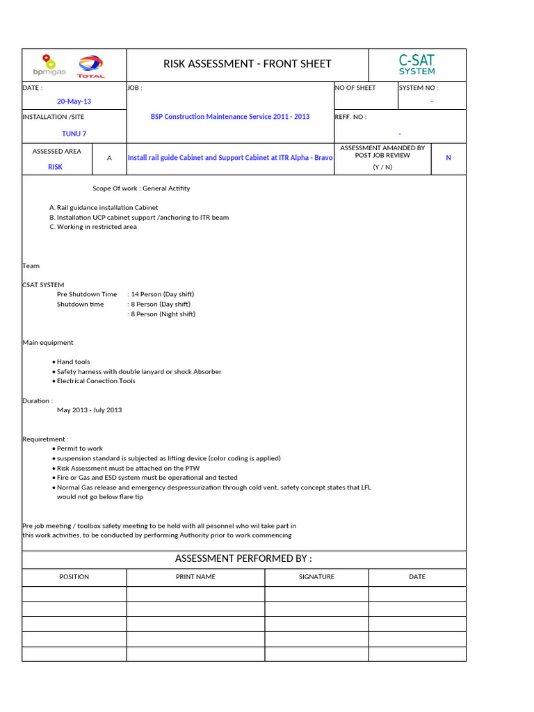 Risk Assessment for Rail Guidance Installation | PDF | Occupational ...