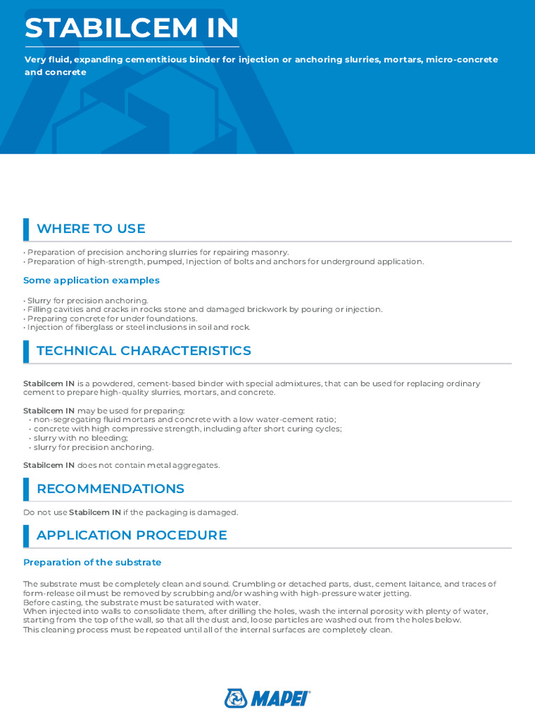 1 2652 Stabilcem-In En-In | PDF | Concrete | Mortar (Masonry)