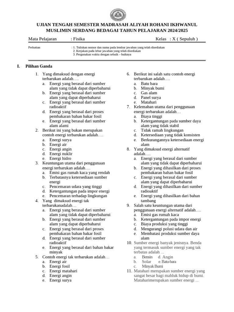 Soal Uts Fisika Kls X Genap | PDF