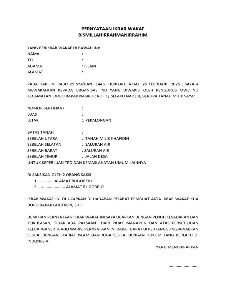 Contoh Teks Ikrar Wakaf | PDF
