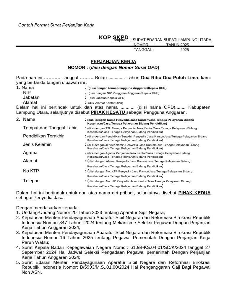 NEW LAMP 1 DAN 2 SE KEPALA DAERAH TTG PENGANGGARAN PPPK PARUH WAKTU VS EDIT BKPSDM | PDF
