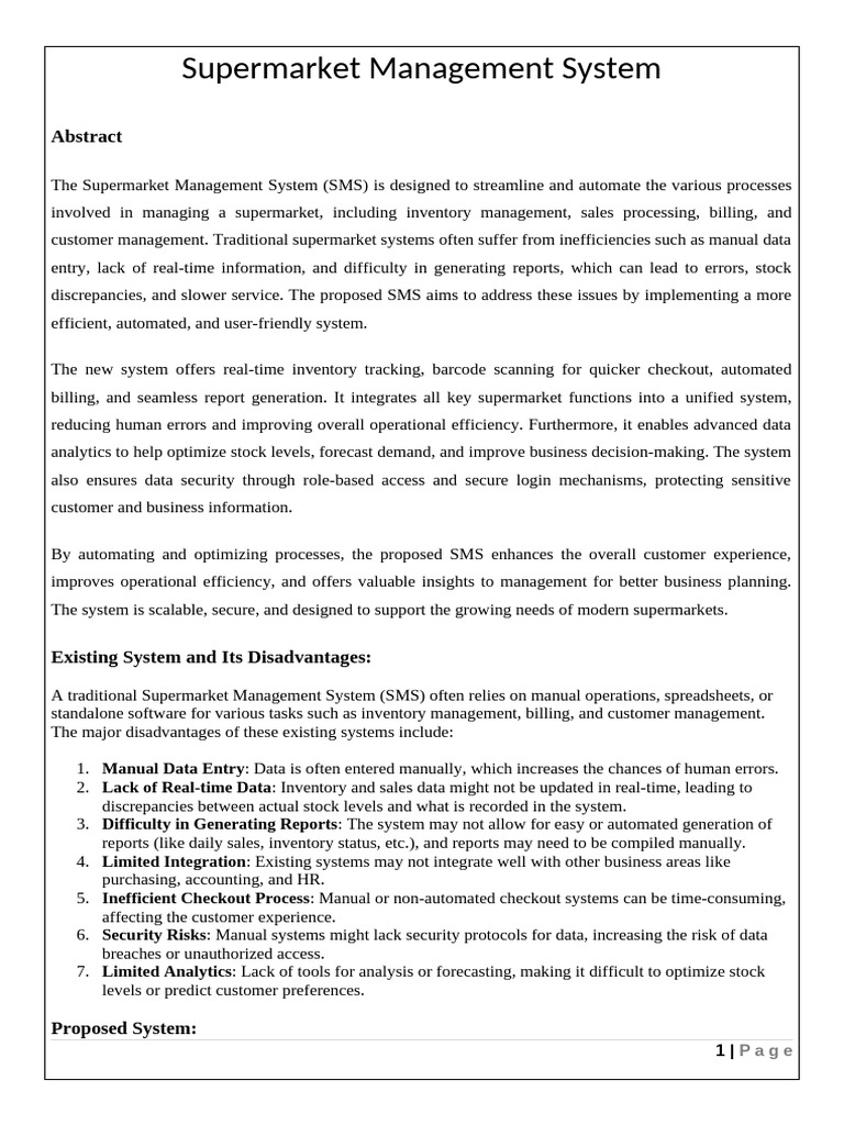 Supermarket Management System - Copy | PDF | Point Of Sale | Data ...