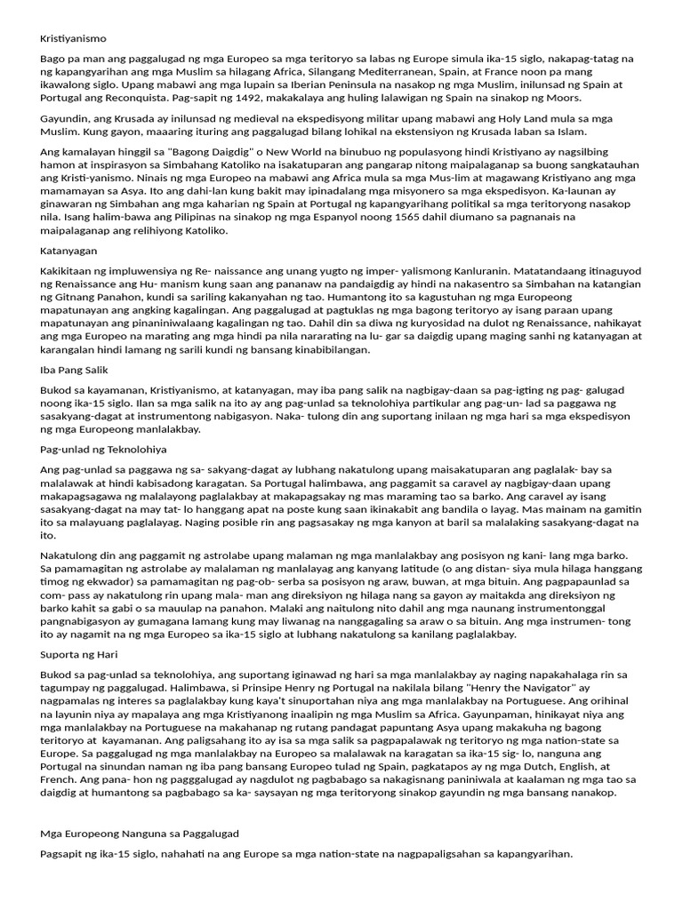 Mga Dahilan NG Paggalugad | PDF