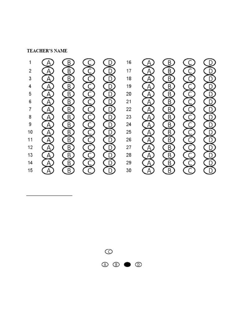 Test Answer Sheet Instructions | PDF