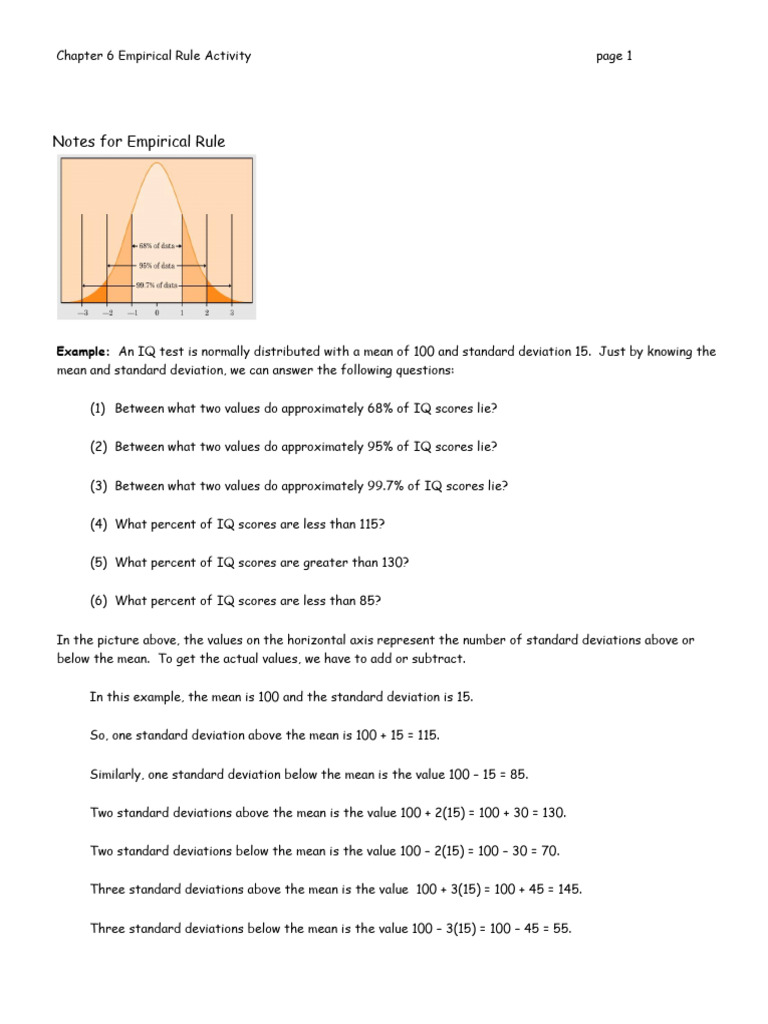 CH 6 Empiricial Rule Activity | PDF | Standard Deviation | Normal Distribution