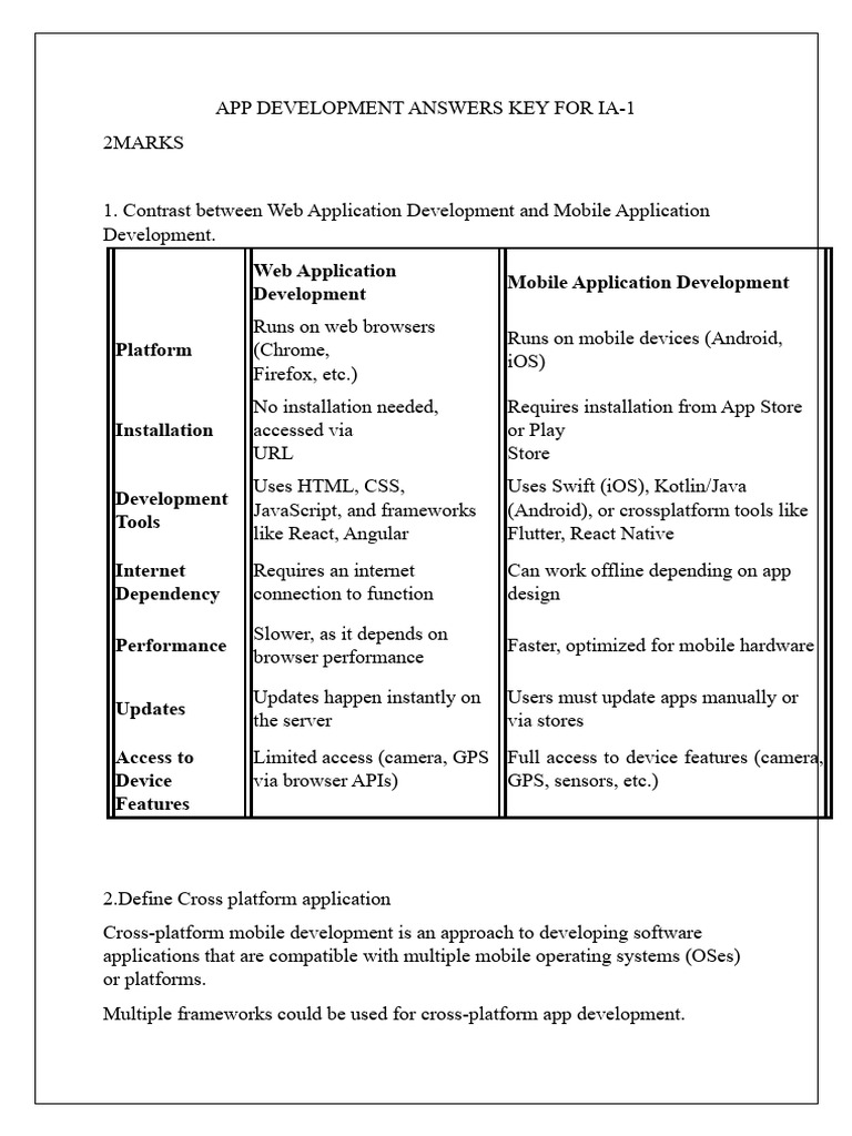 App Development Answers Key For Ia | PDF | Mobile App | Cross Platform Software