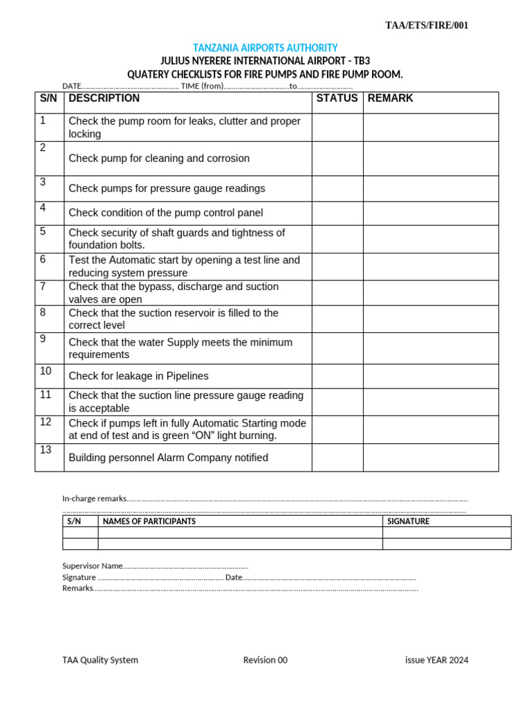 QUARTERLY CHECKLIST FOR AIR-CONITIONING | PDF