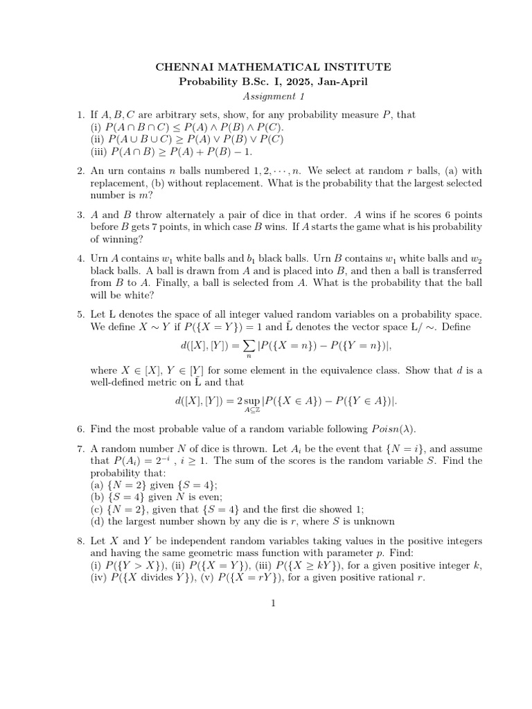 Assignment 1 | PDF | Random Variable | Probability