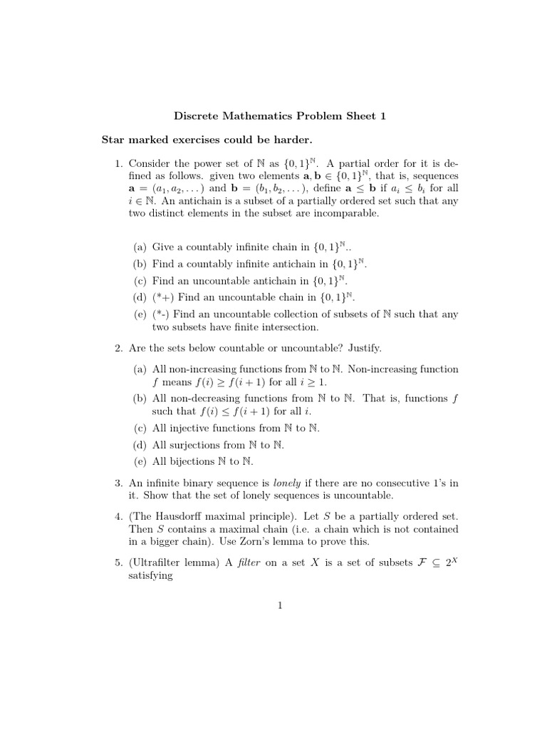Discrete Math Problem Set 1 Solutions | PDF | Set (Mathematics ...