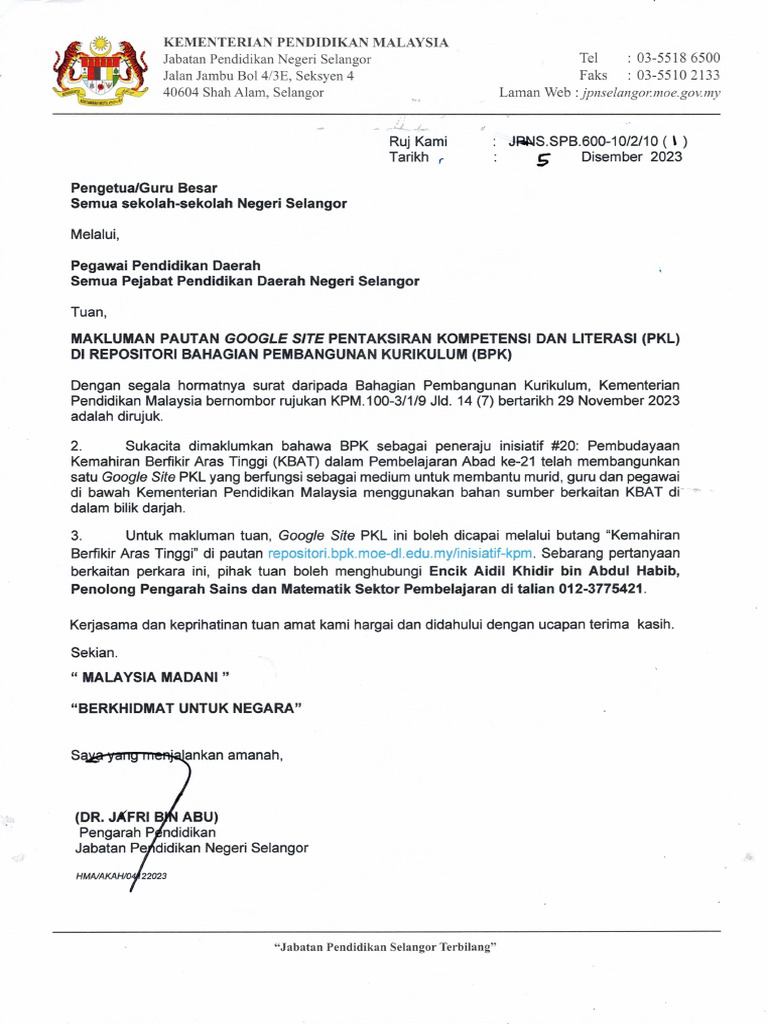 MAKLUMAN PAUTAN GOOGLE SITE PENTAKSIRAN KOMPETENSI DAN LITERASI DI ...