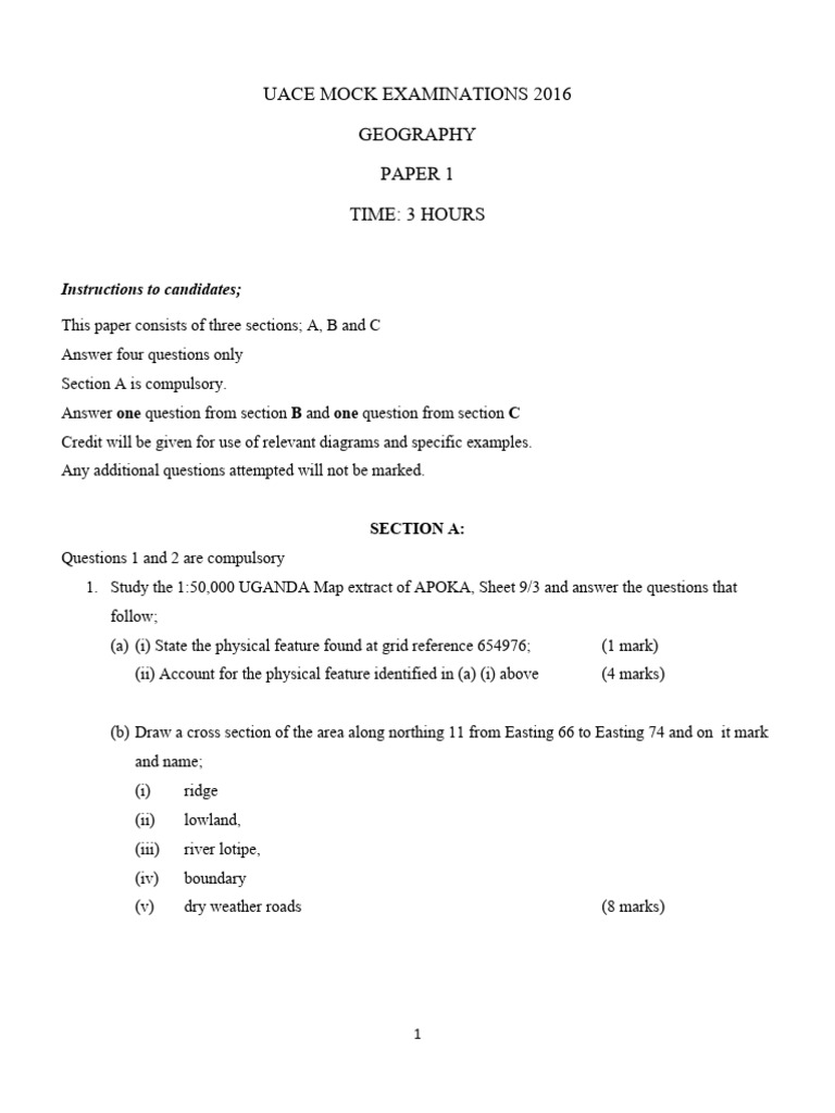 UACE Geography Paper 1 Mock Exam 2016 | PDF | Rock (Geology) | Erosion