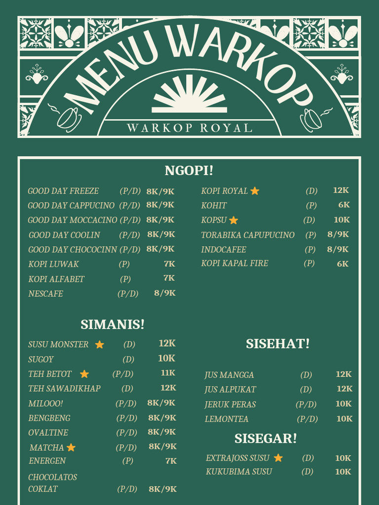 Menu Warkop Royal Terbaru | PDF