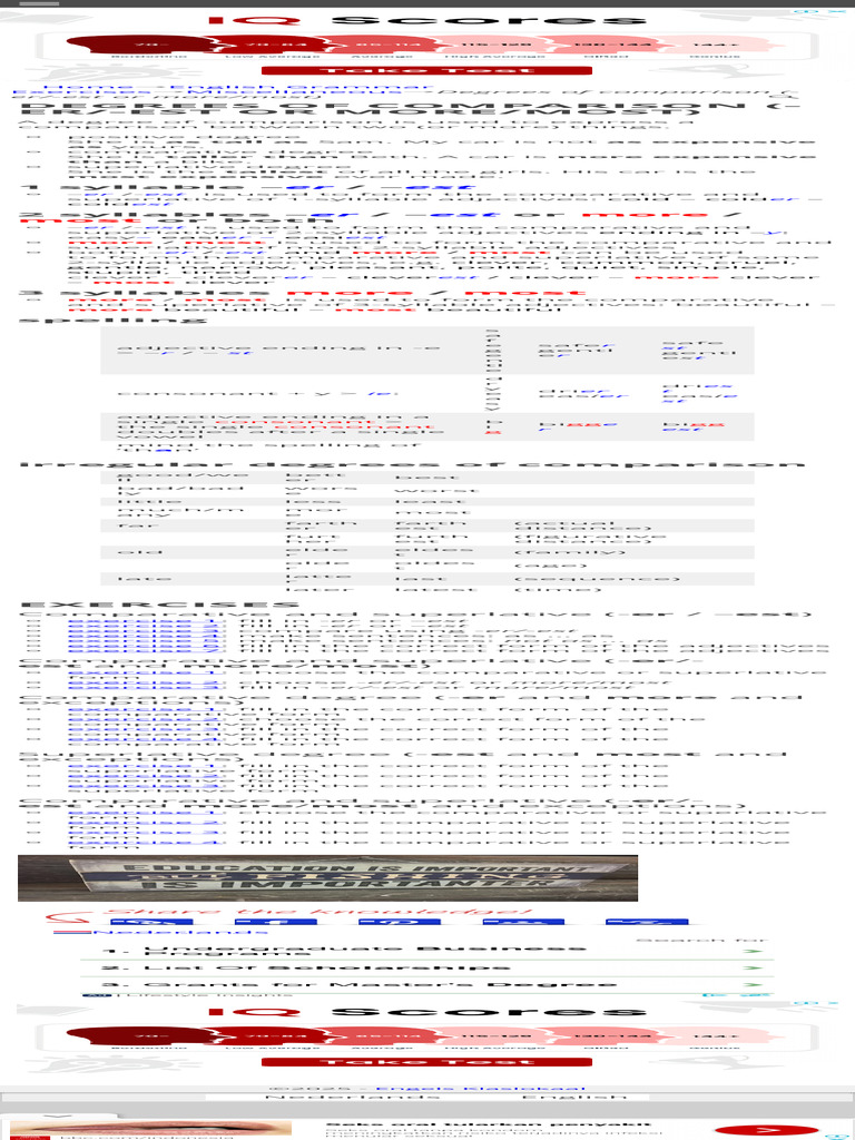 Degrees of Comparison (-Er-est or Moremost) English Classroom | PDF ...