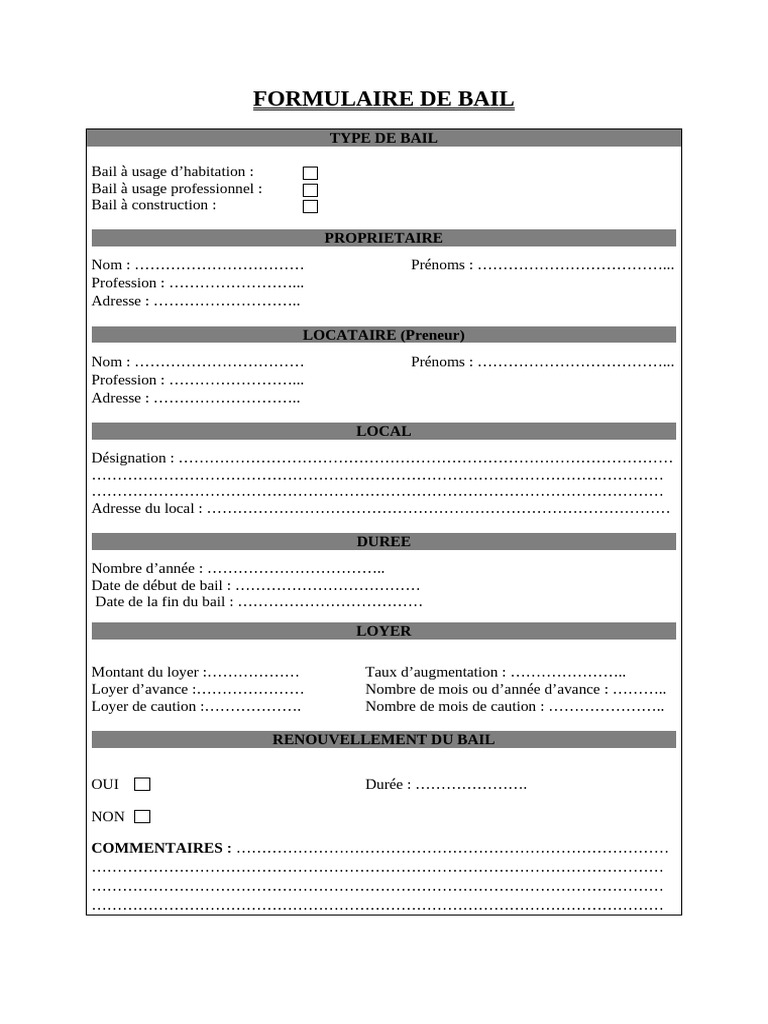 Formulaire de bail | PDF