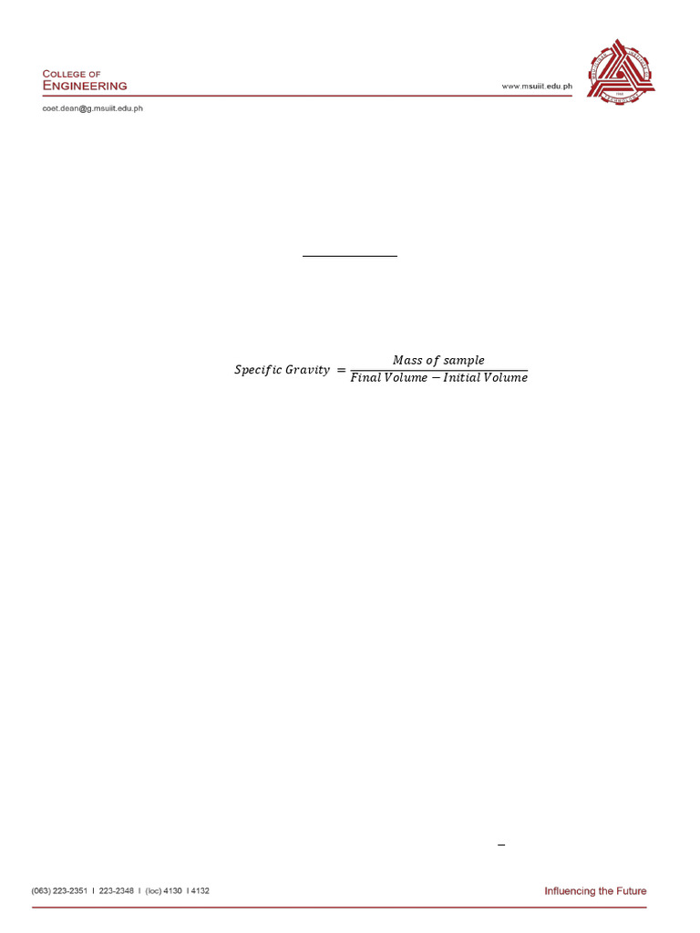 Specific Gravity of Cement Worksheet | PDF
