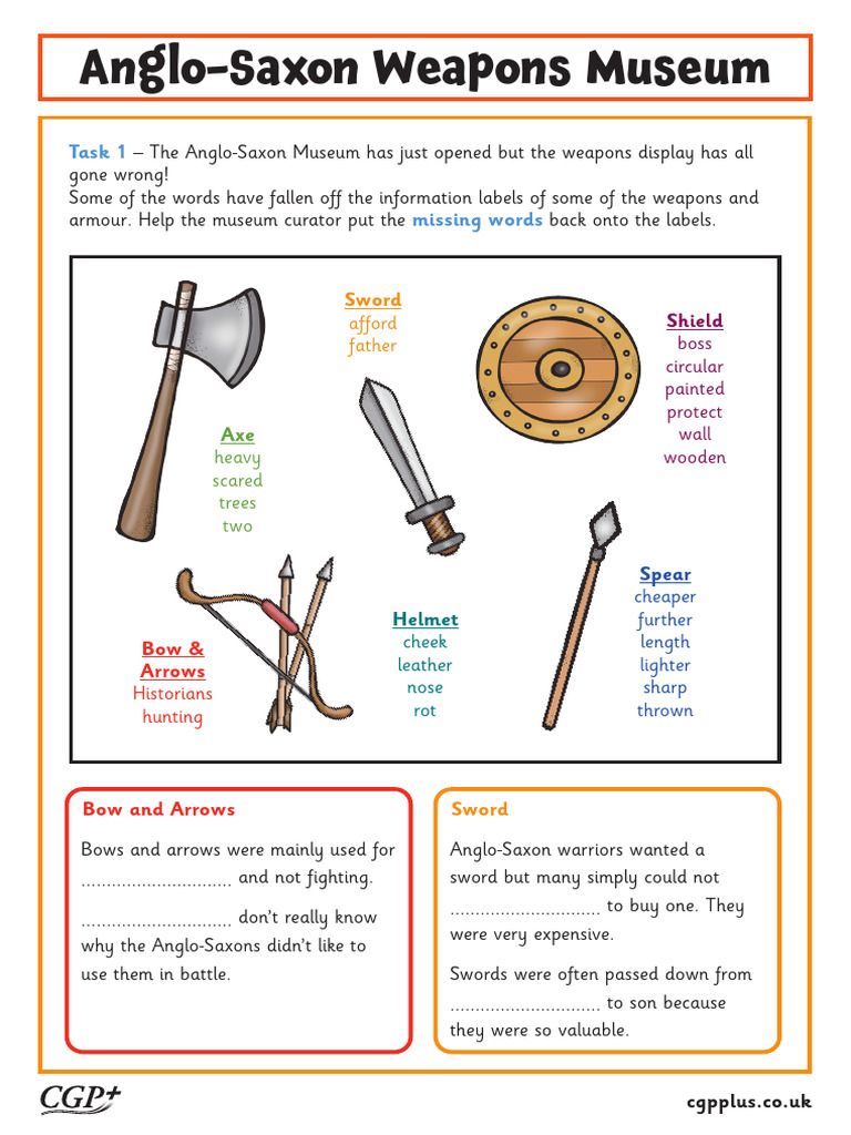 Anglo-Saxon Artefacts Weapons Museum Stretch (Years 3-4) Printer ...