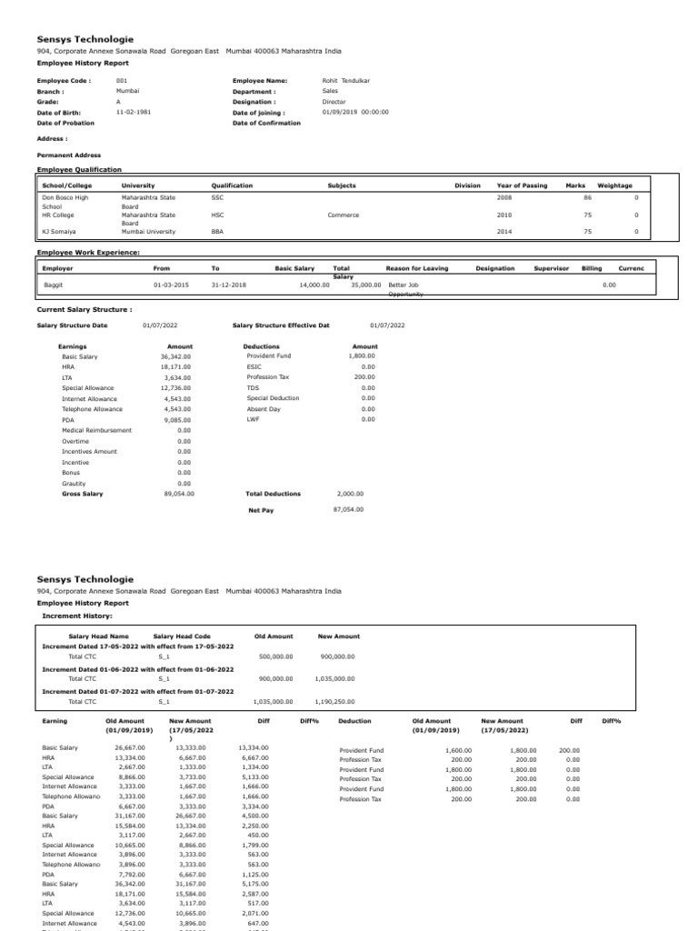1.employee History Report | PDF | Salary | Employment