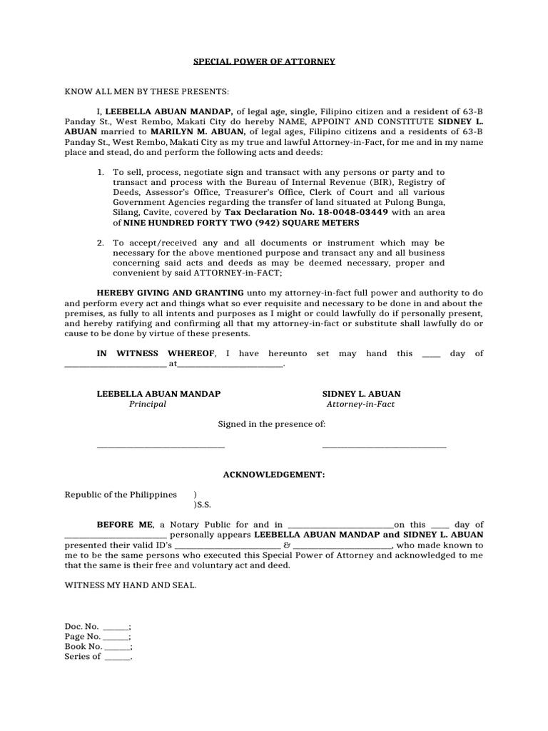 Special Power of Attorney - Mandap | PDF | Power Of Attorney | Legal ...