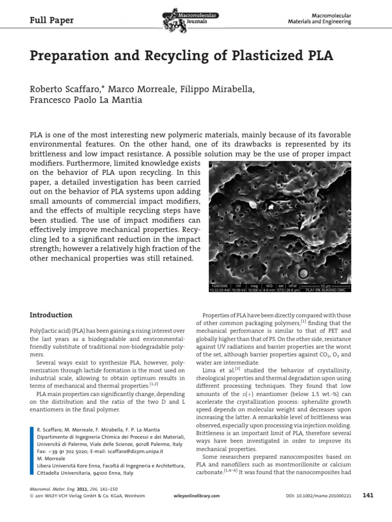 Impact Modifiers for PLA Recycling | PDF | Polymers | Young's Modulus