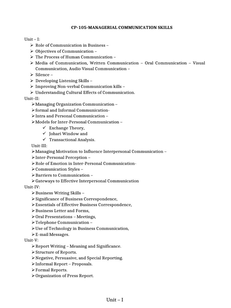 CP-105 Unit Wise Material | PDF | Communication | Nonverbal Communication