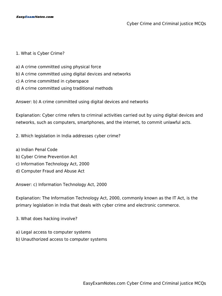 Cyber Crime and Criminal Justice MCQs | PDF | Cybercrime | Computer ...