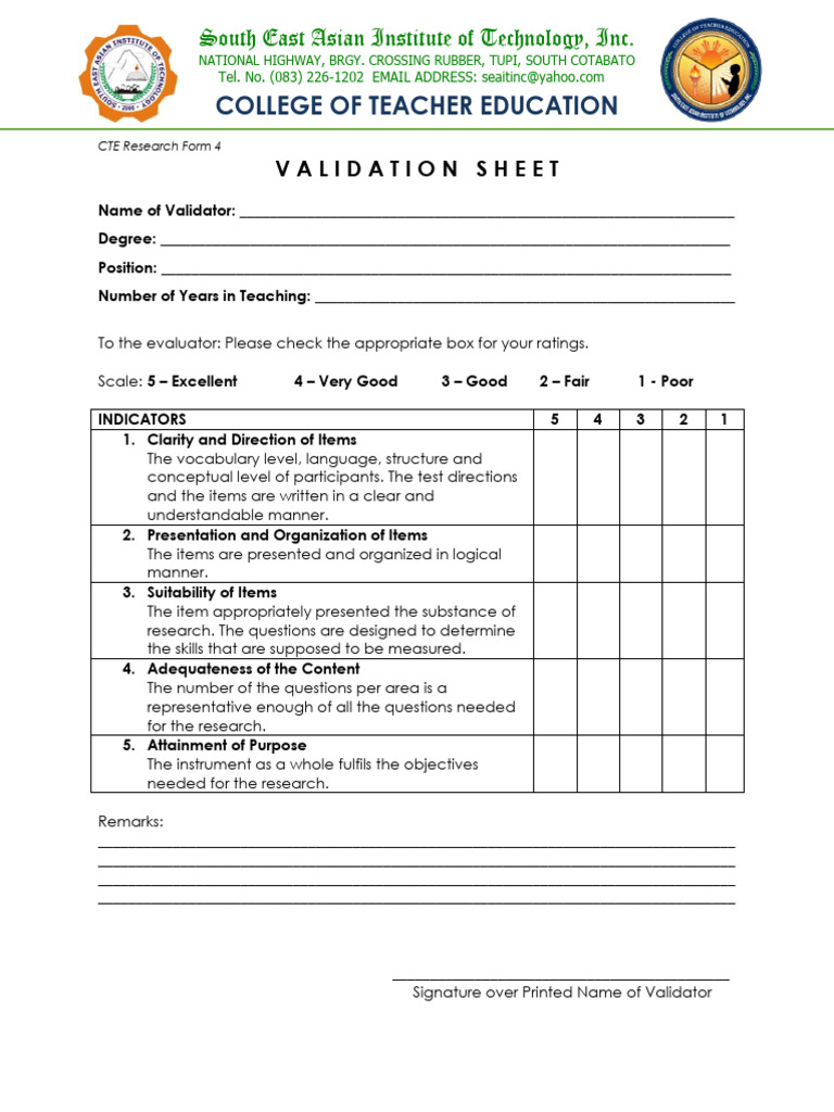 CTE Research Validation Sheet Template | PDF