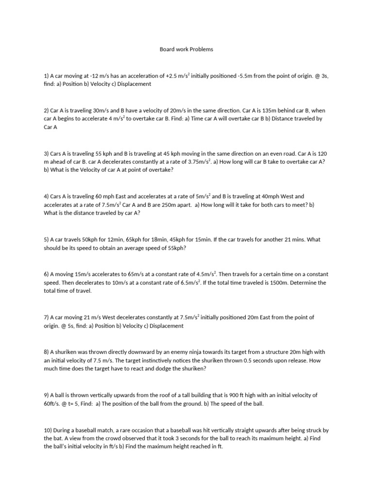 Board Work Problems Midterms 24 25 | PDF | Acceleration | Mechanics