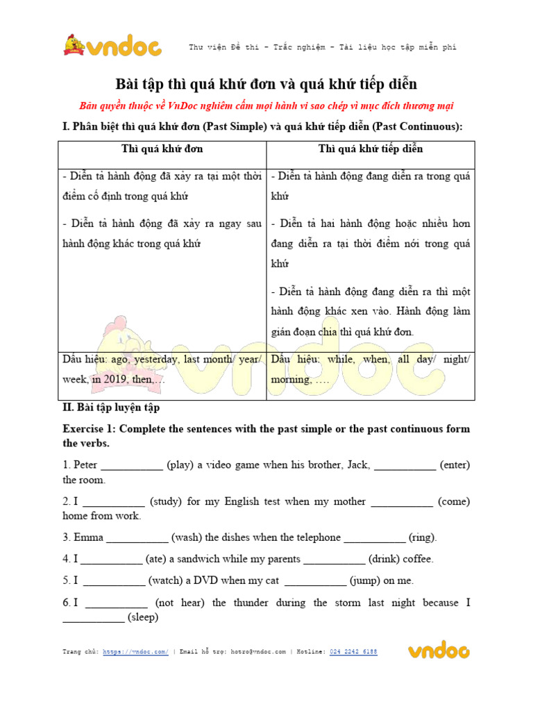 Bai Tap Thi Qua Khu Don Va Qua Khu Tiep Dien | PDF