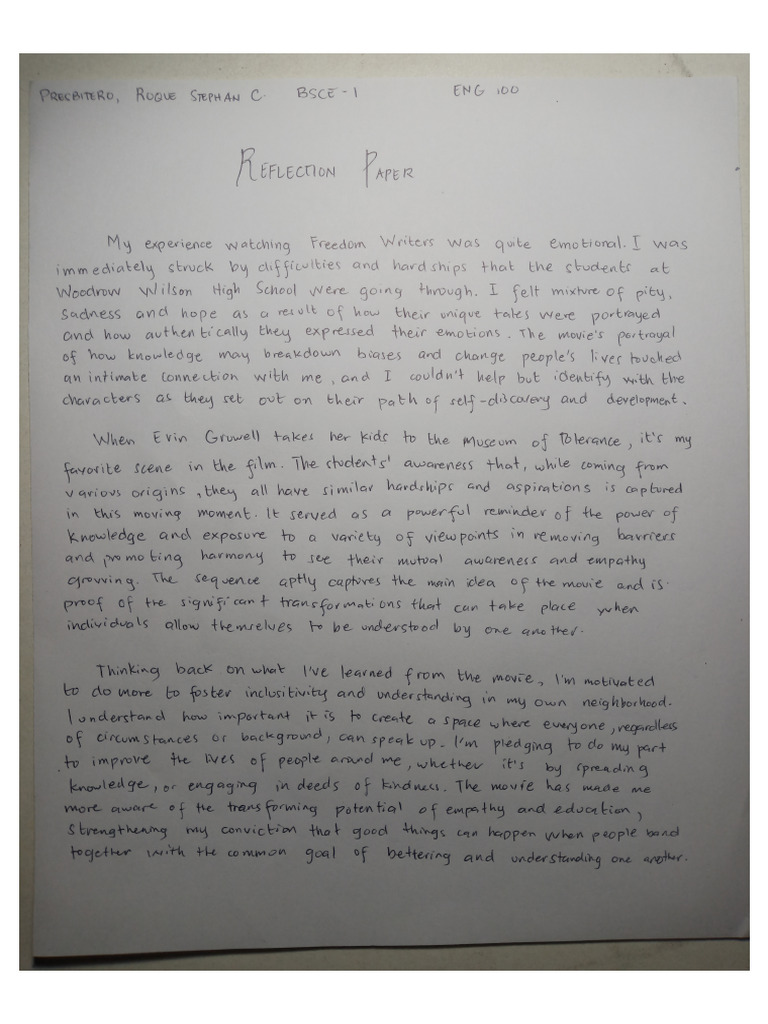 Presbitero - Freedom Writers' Reflection | PDF