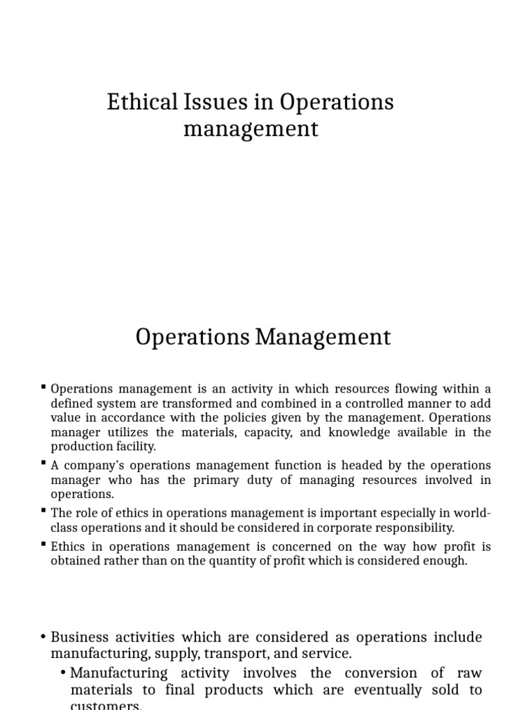 Ethical Challenges in Operations Management | PDF | Operations ...