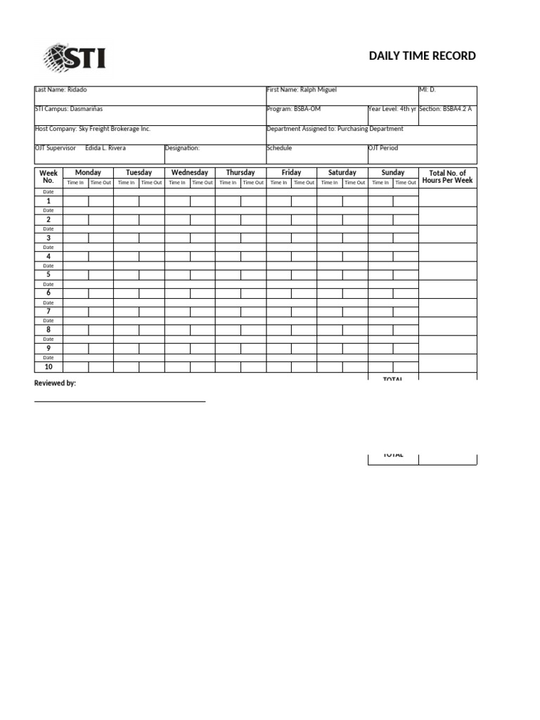 Daily Time Record | PDF