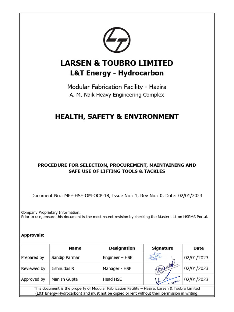 Lifting Tools & Tackles Safety Procedure | PDF | Rope | Wire