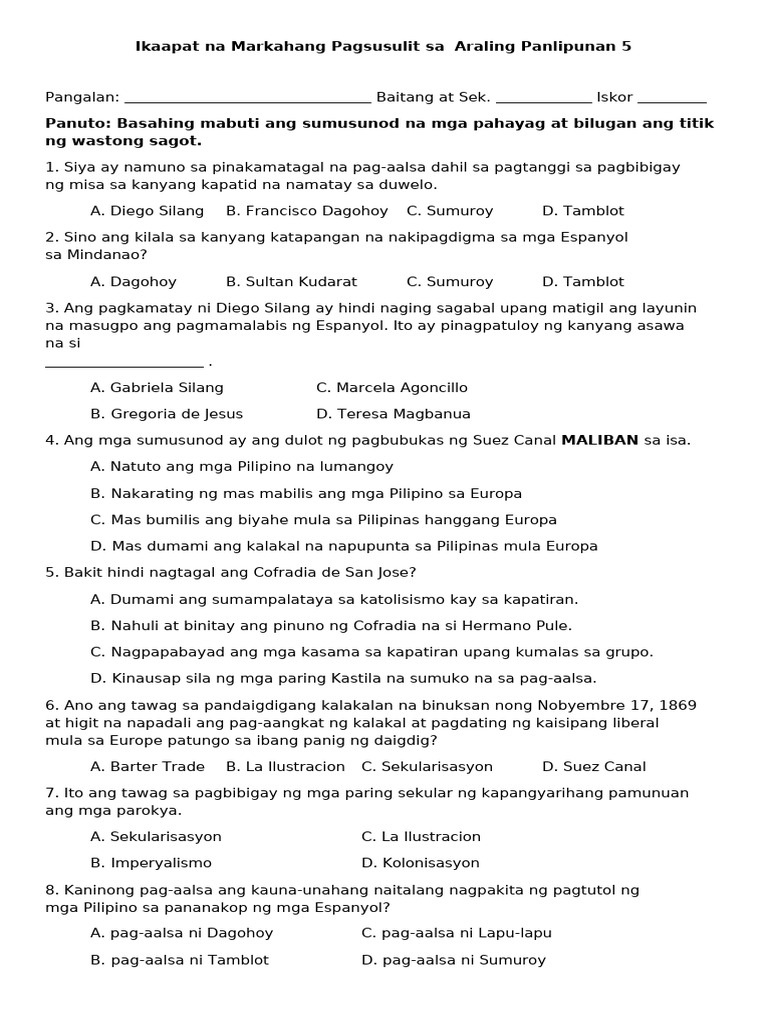 G5 - AP - Ikaapat Na Markahang Pagsusulit | PDF