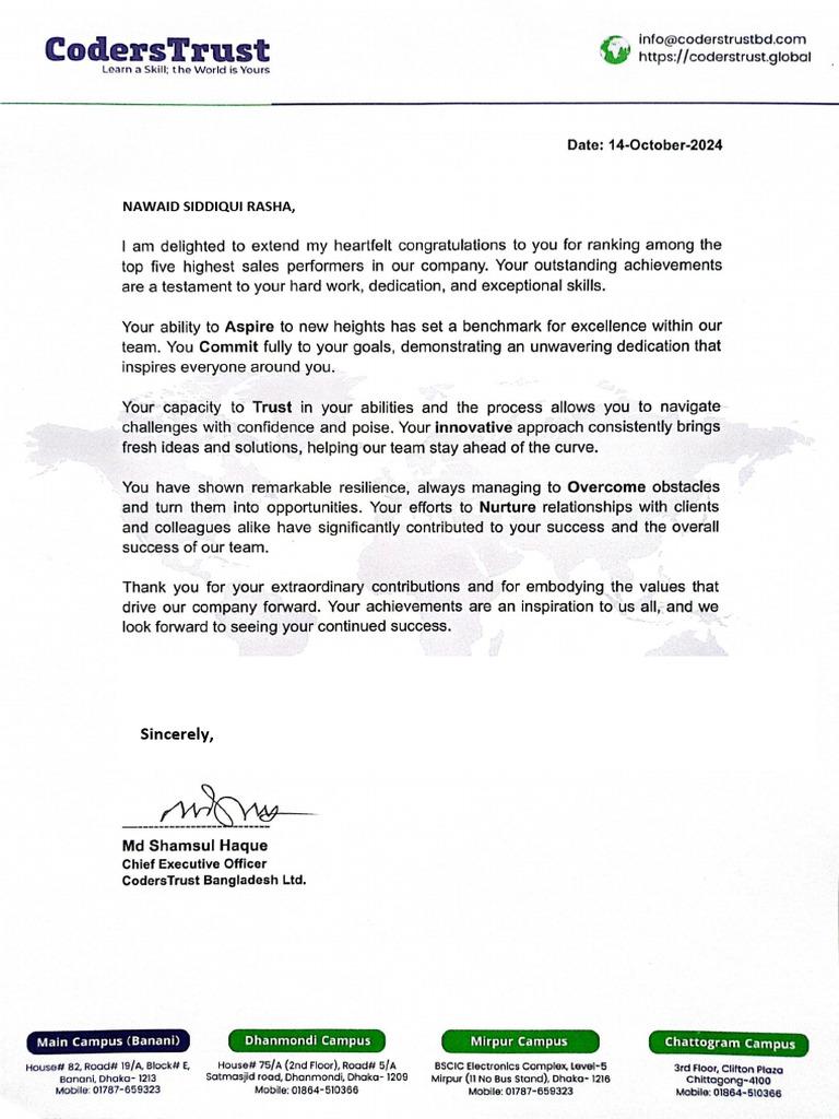 Letter of Appreciation Rasha | PDF