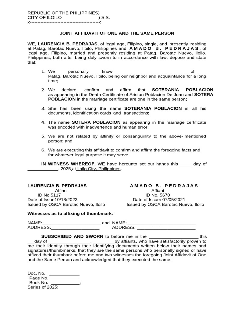 Joint Affidavit Soterania Poblacion | PDF | Affidavit | Applications Of Cryptography