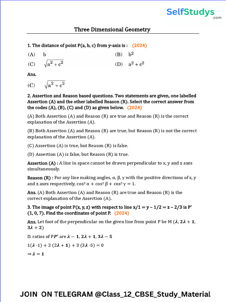 Three Dimensional Geometry 12 Pyq (1) (DONE) | PDF