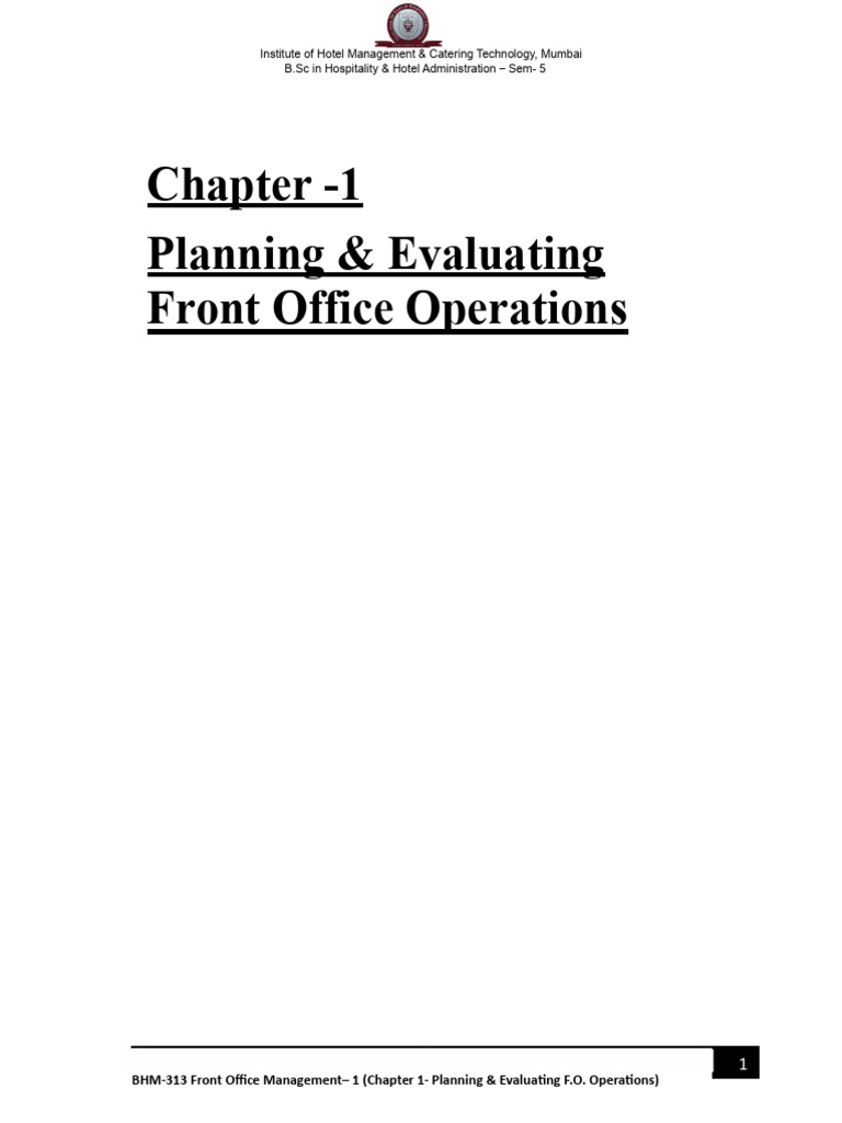 Chapter 1 - Planning and Evaluating Front Office Operations | PDF | Forecasting | Net Income