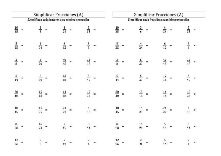 Ficha-Simplificacion de Fracciones-1sec | PDF