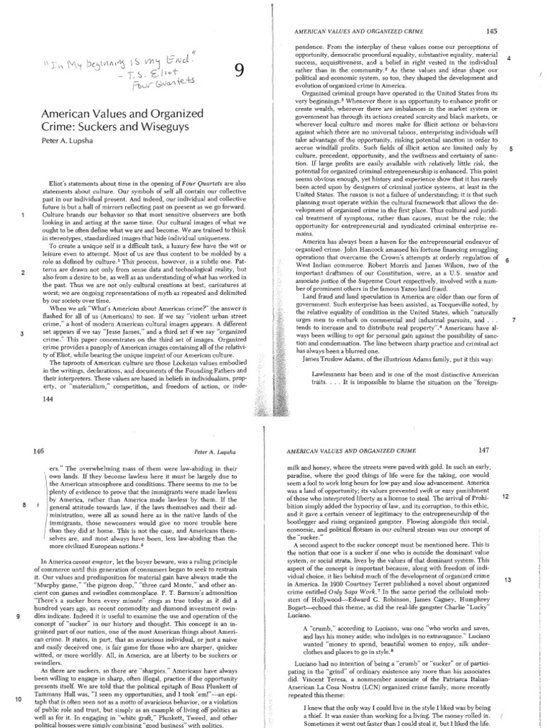 American Values and Organized Crime Suckers Wiseguys RM Version | PDF ...