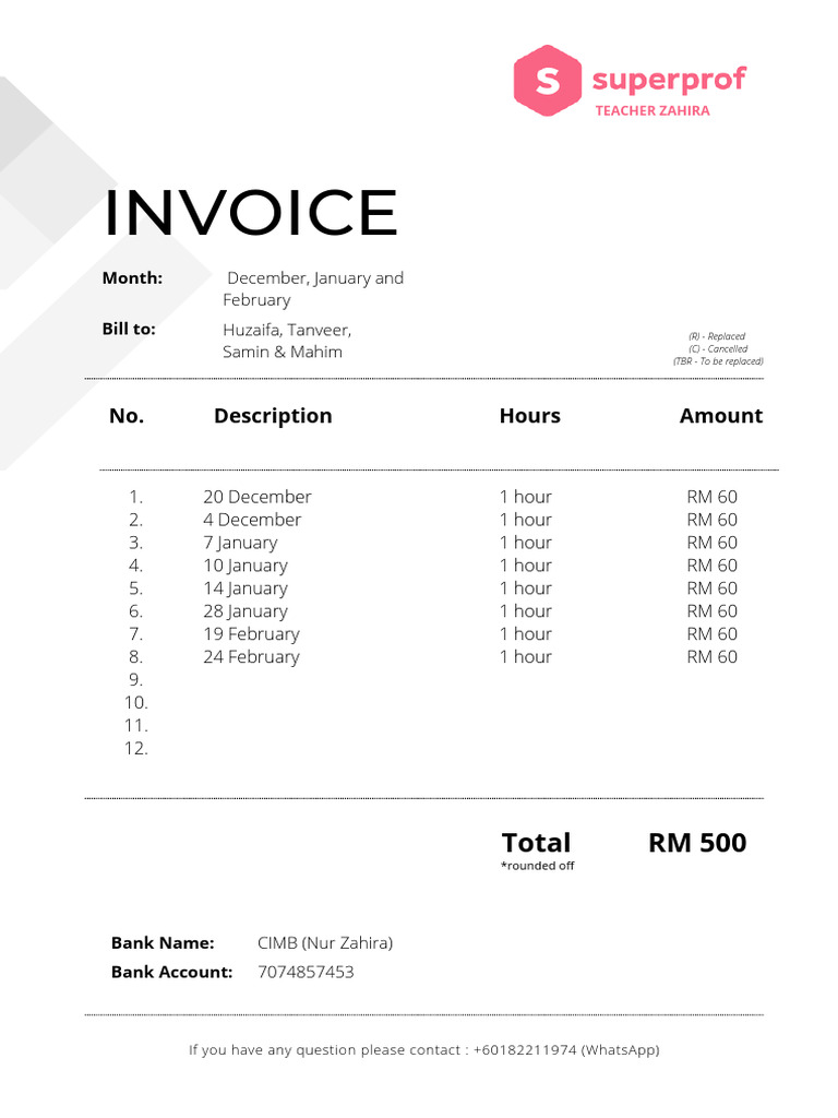 Tuition Invoice - Huzaifa, Tanveer, Samin & Mahim PDF | PDF