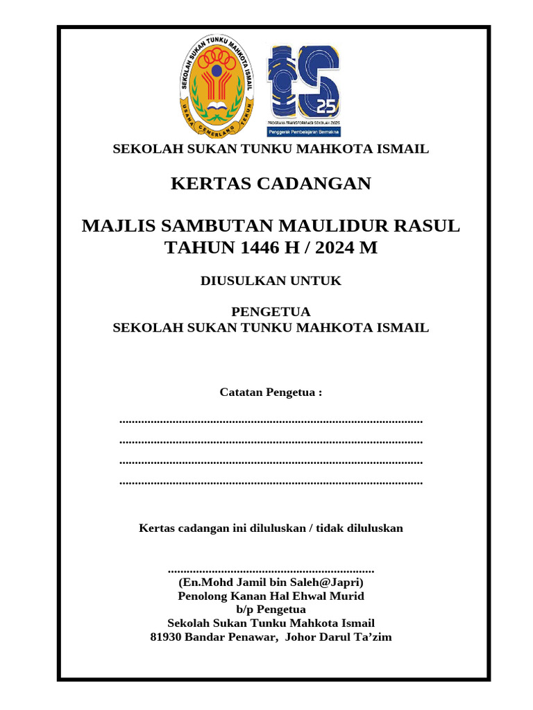 Kertas Kerja Maulid Sstmi 2024 | PDF