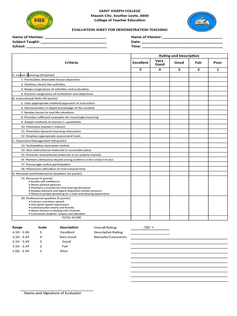 Evaluation_Demo-Teaching | PDF | Mentorship | Evaluation