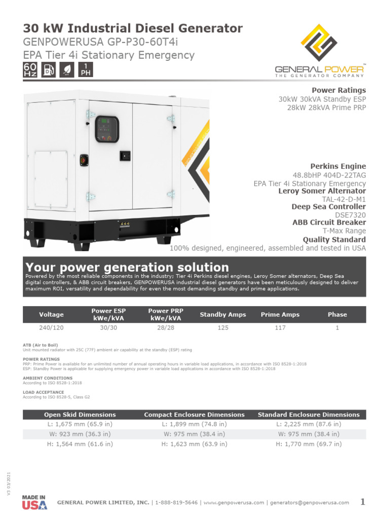 Industrial Diesel Generator Specs | PDF | Energy Technology | Internal ...