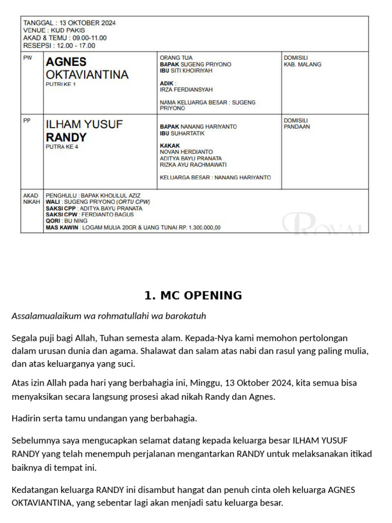 Akad Nikah Randy dan Agnes 2024 | PDF
