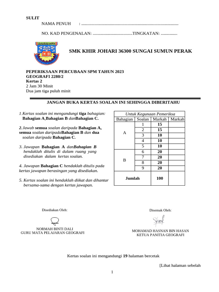 Soalan PPC Geografi Kertas 2 Perak 2023 | PDF