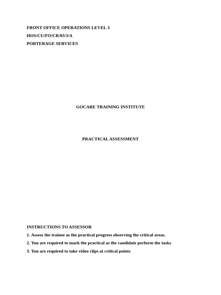 Observation Checklist for Porterage Services | PDF