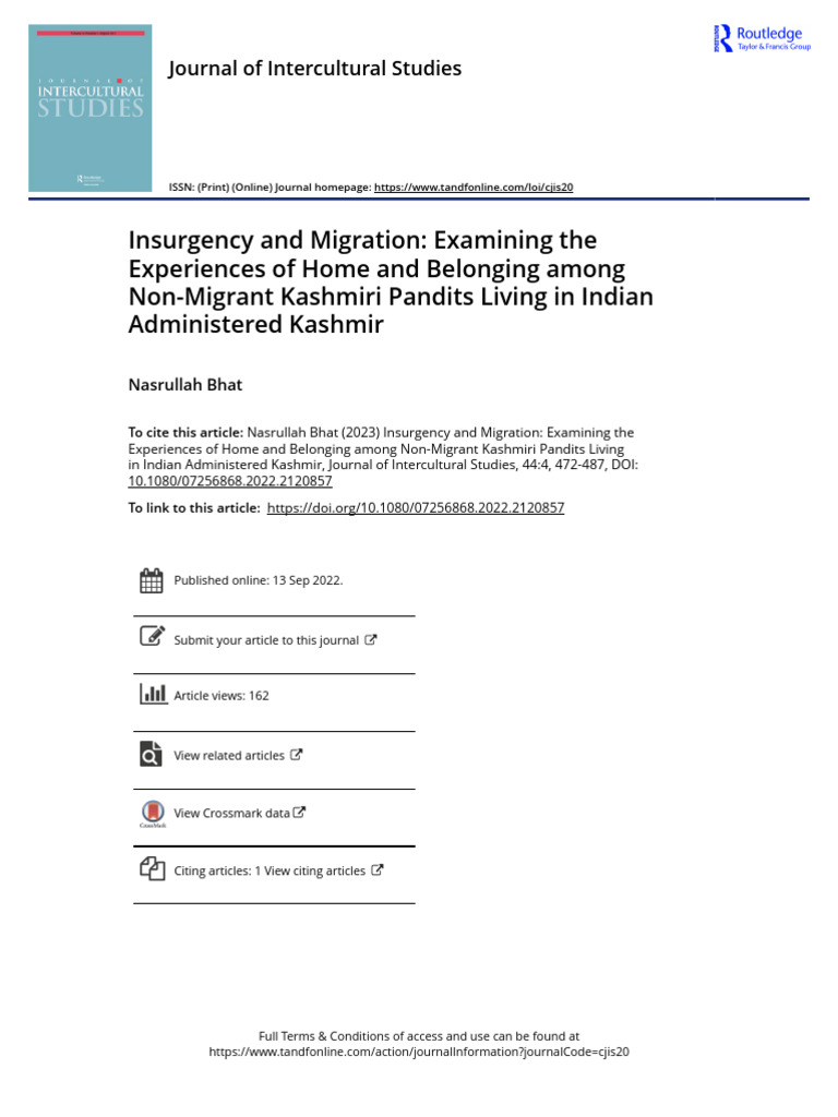 (R) BHAT NASRULLAH - Insurgency and Migration | PDF