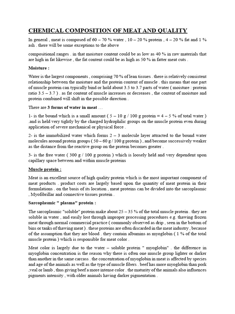 CHEMICAL COMPOSITION OF MEAT AND QUALITY--1 | PDF | Meat | Skeletal Muscle
