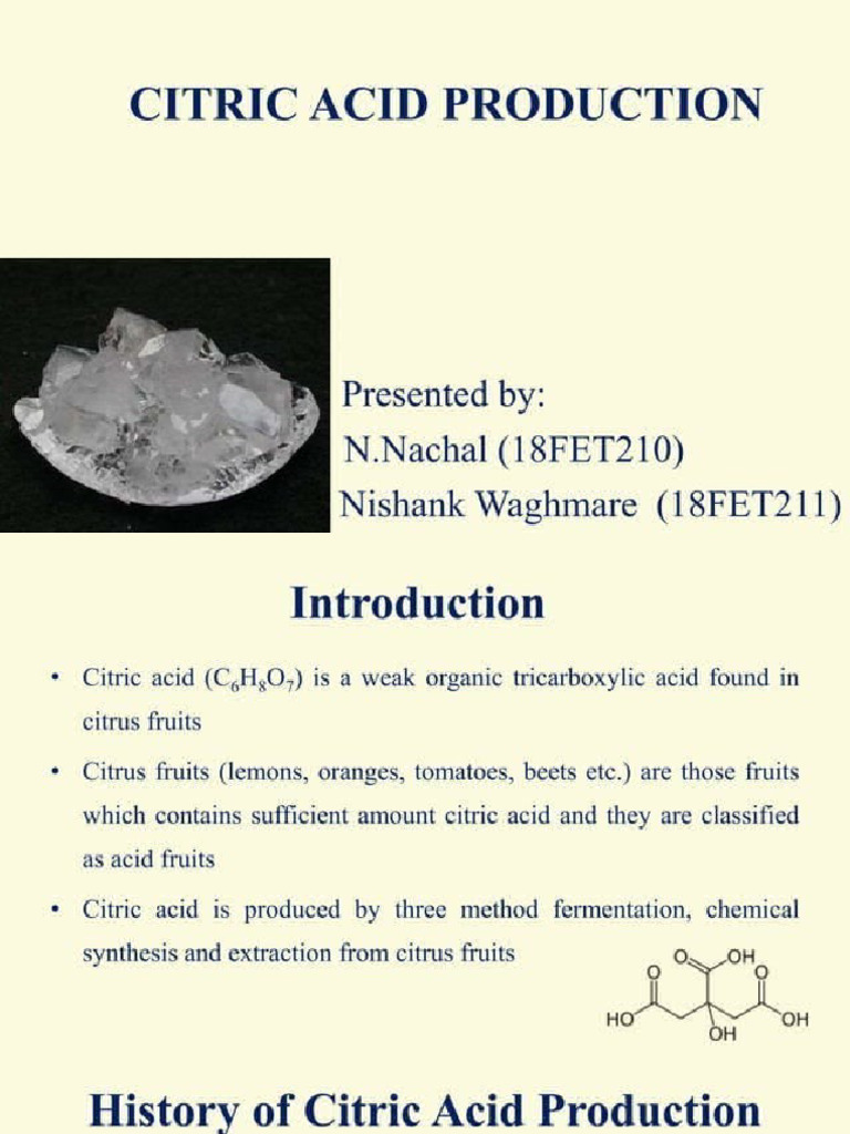 Citric Acid Production 145425492 | PDF